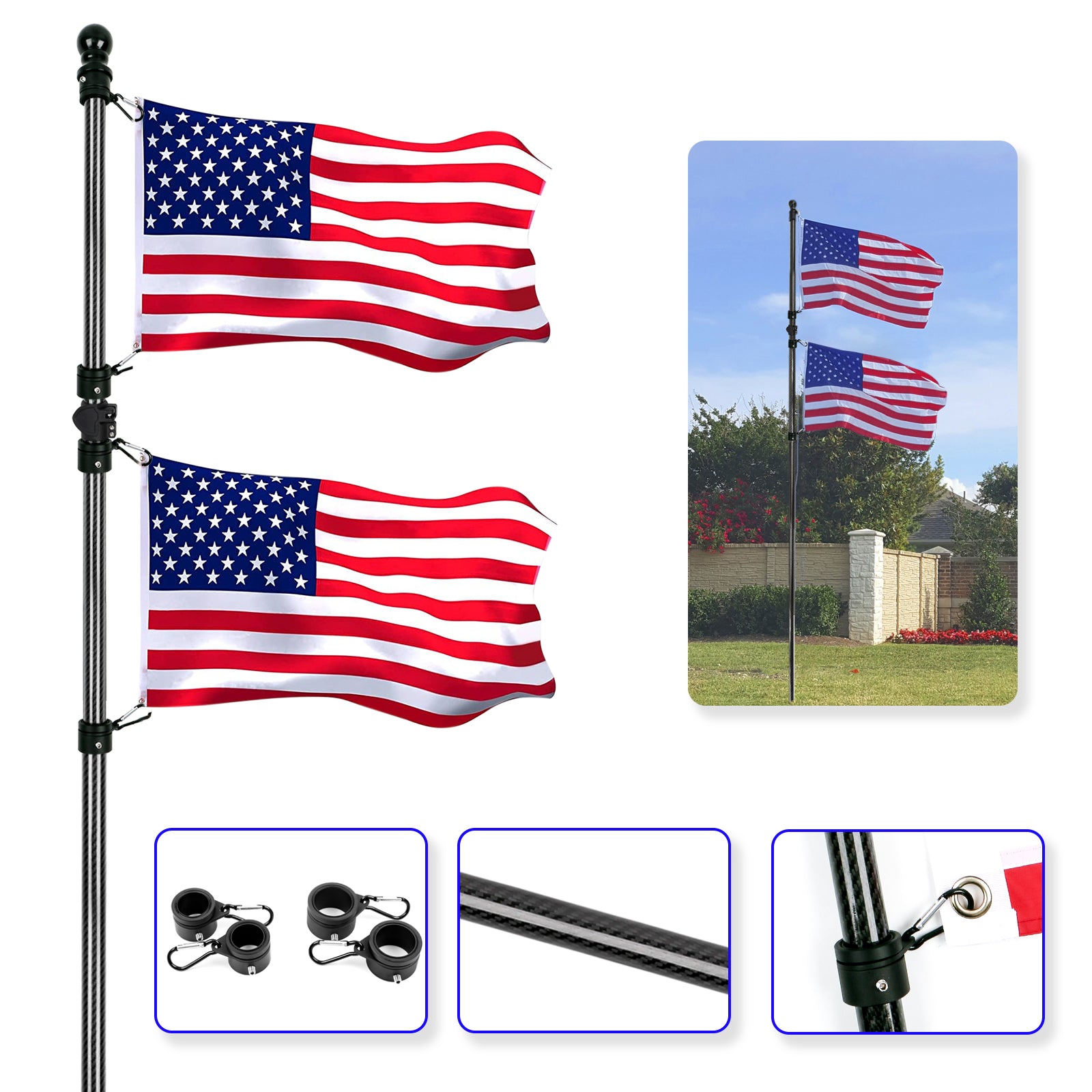 Top American Flag Poles for 2023 Flag Pole 16FT | HIBLE Carbon Fiber ...