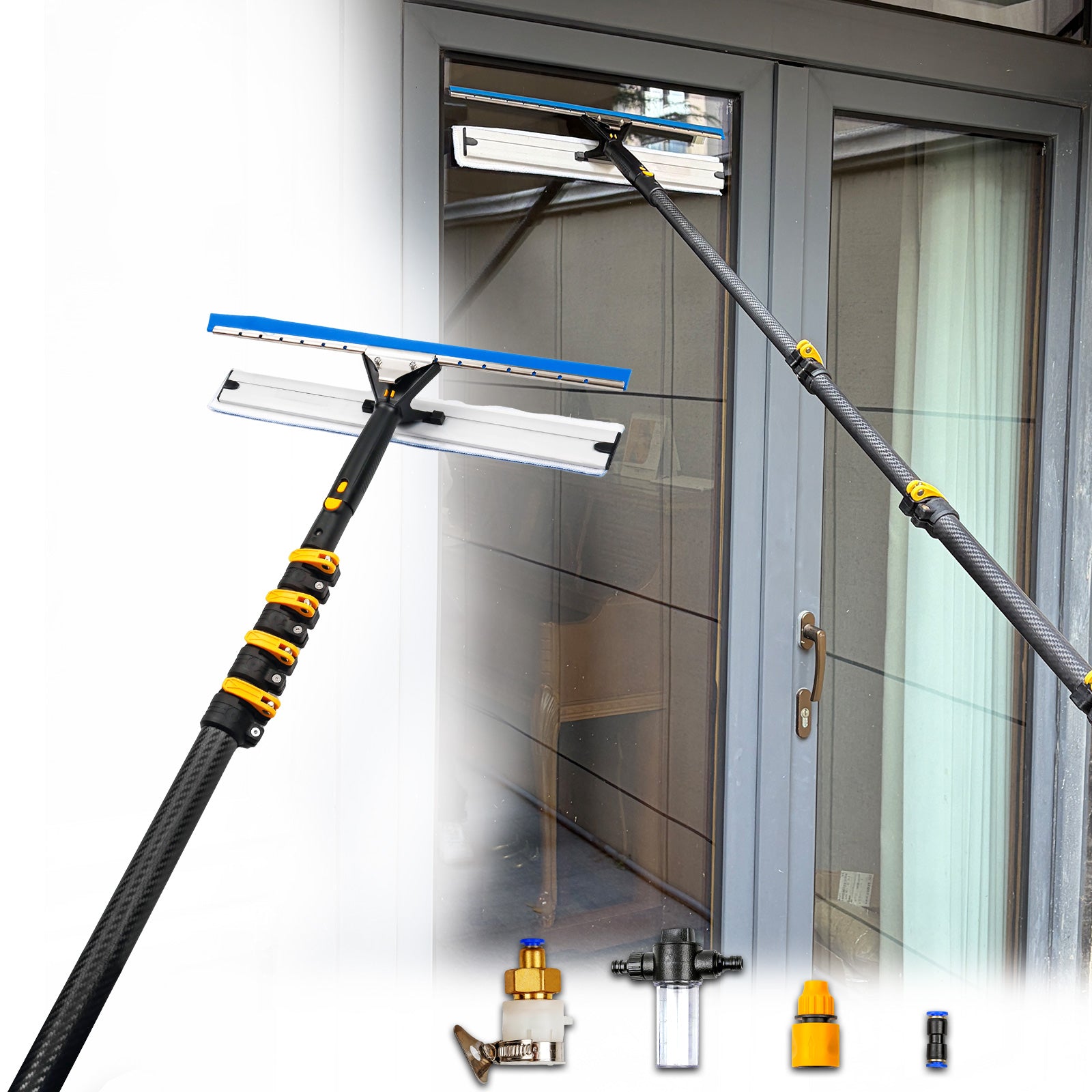 HIBLE 24 Feet High Reach Window Squeegee Carbon Fiber Pole for Window ...